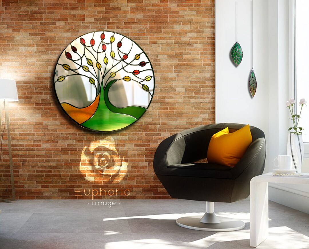 Round Tree of Life Design Stained Glass Mirror. - Etsy UK