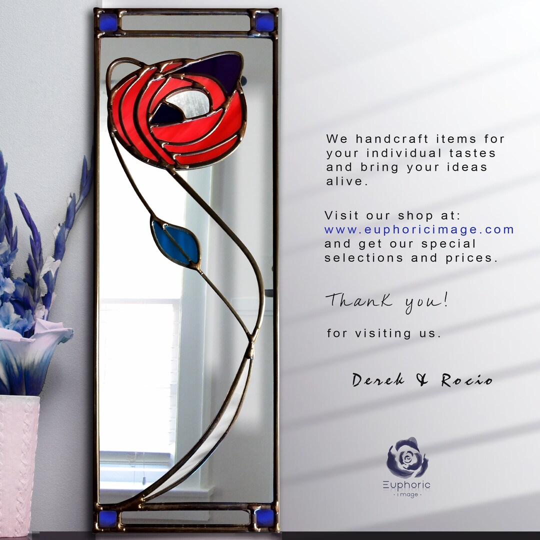 Red Mackintosh Inspired Lead Overlay Stained Glass Mirror 16 X - Etsy