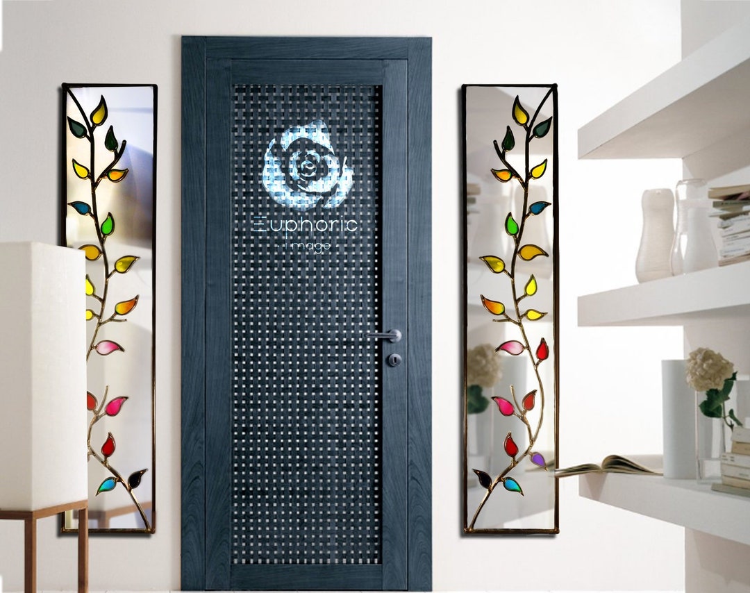 Pair of Branch Design Lead Overlay Stained Glass Mirrors 25 X 91 Cm ...