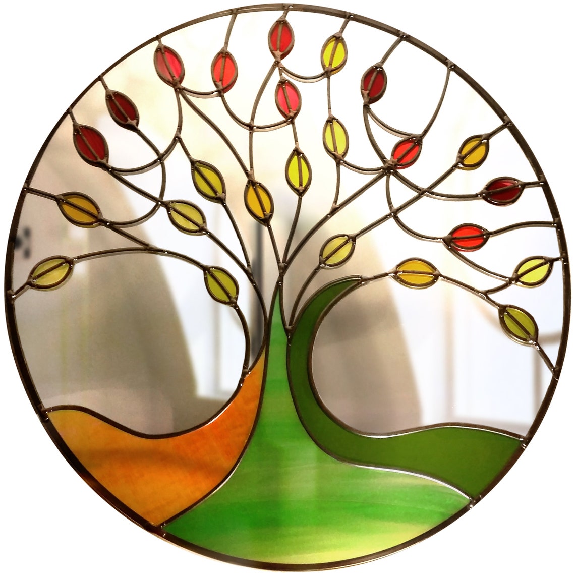Round Tree of Life Design Stained Glass Mirror. - Etsy UK