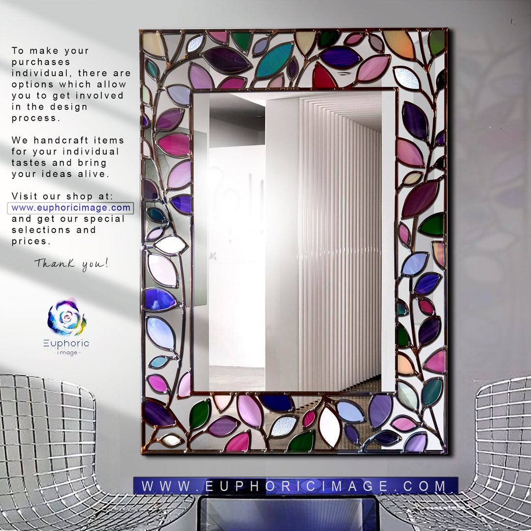 Multicolour Leaves lead Overlay Stained Glass Mirror 60 X 80 Cm - Etsy
