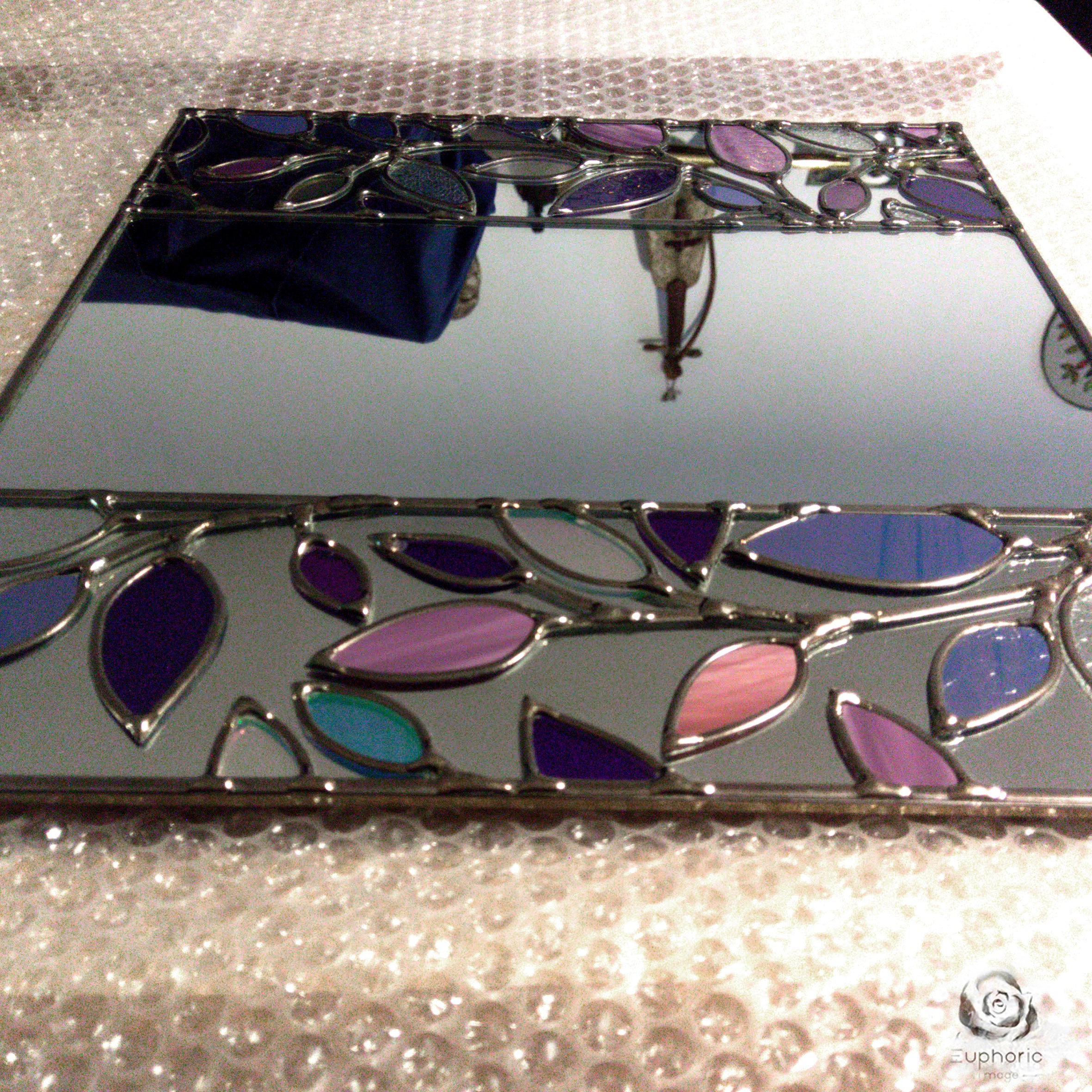 Purple Leaves lead Overlay Stained Glass Mirrors 60 X 50 Cm - Etsy UK
