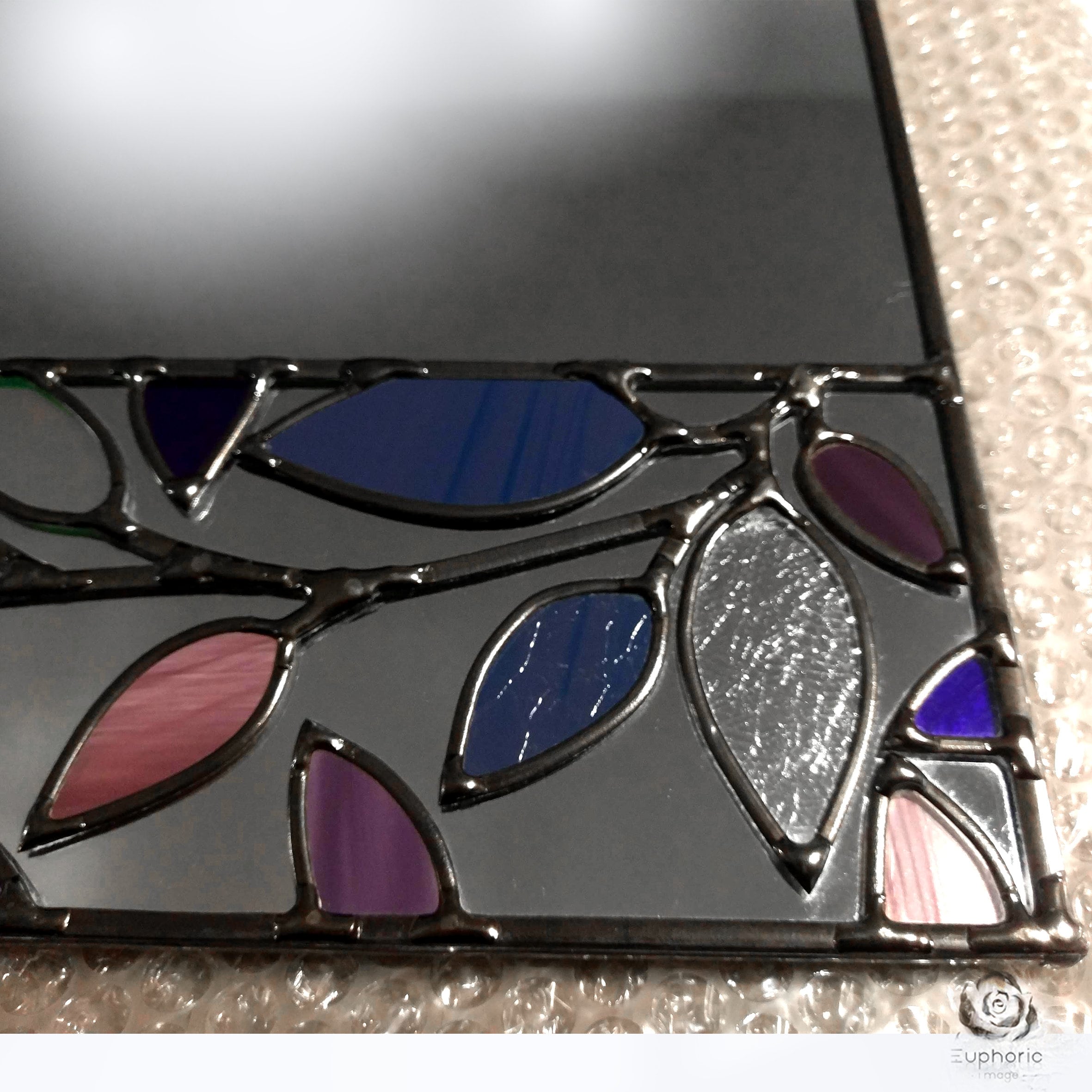 Purple Leaves lead Overlay Stained Glass Mirrors 60 X 50 Cm - Etsy UK