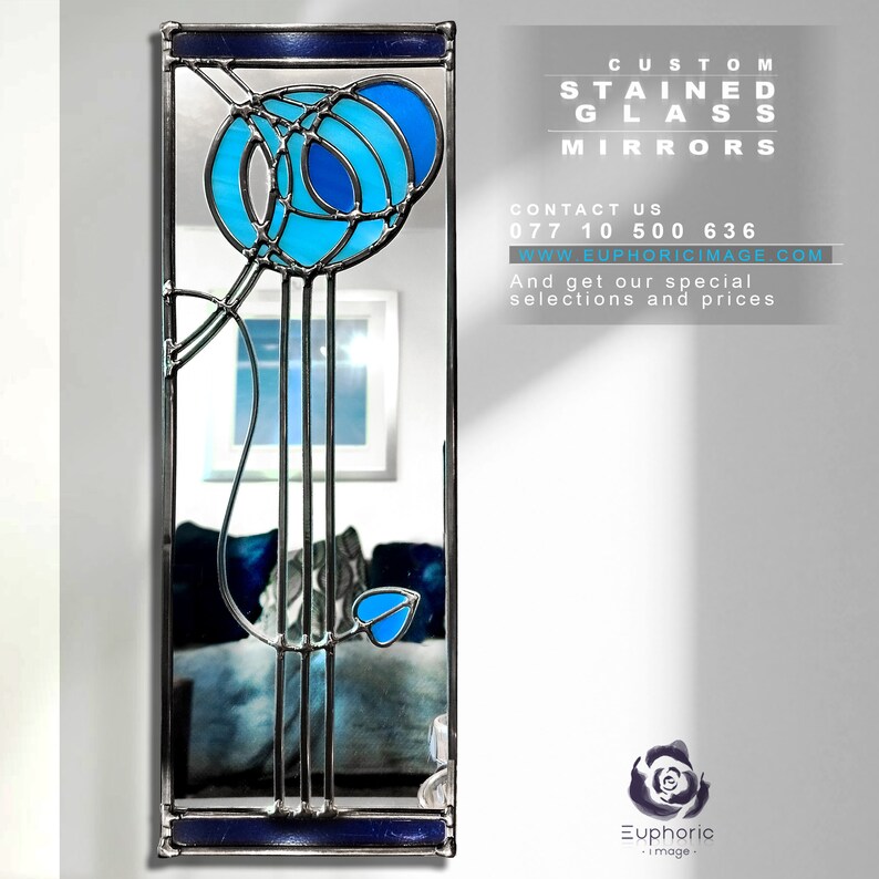Blue Mackintosh Inspired Lead Overlay Stained Glass Mirror / Handmade ...