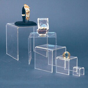 Set of 3pcs or 5pcs Acrylic Riser Display All Sizes Clear Showcase ...