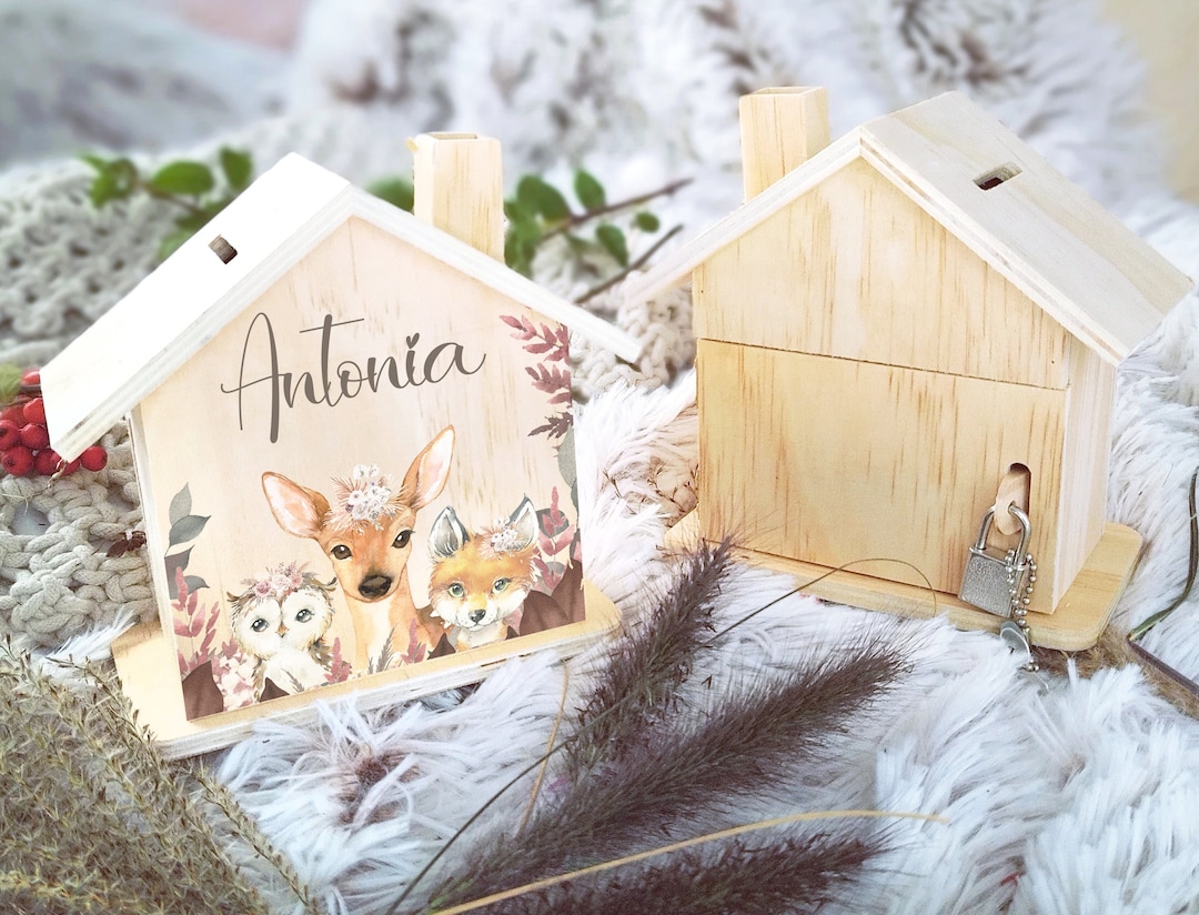 Spardose personalisiert Holz Kind Kinder als Geschenk zur Geburt, Spardose mit Name, Sparschwein ...