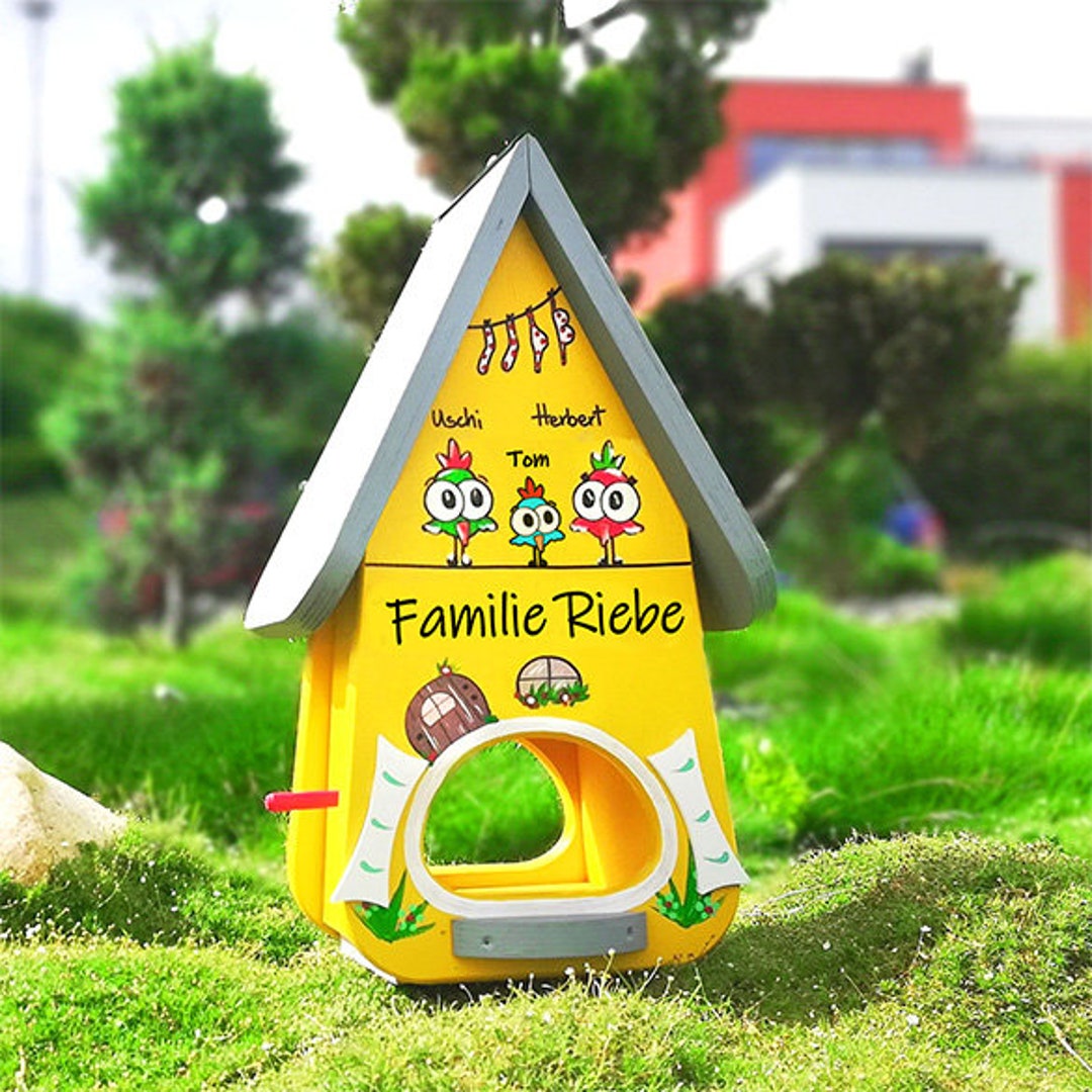 Bird Villa Bird House Colorful, Personal Gift for the Family Wooden ...