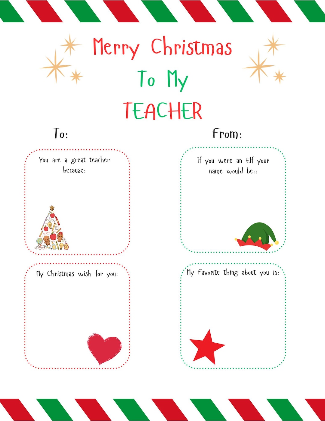 Christmas Teacher Card Teacher Card Personalized Christmas Card Teacher ...