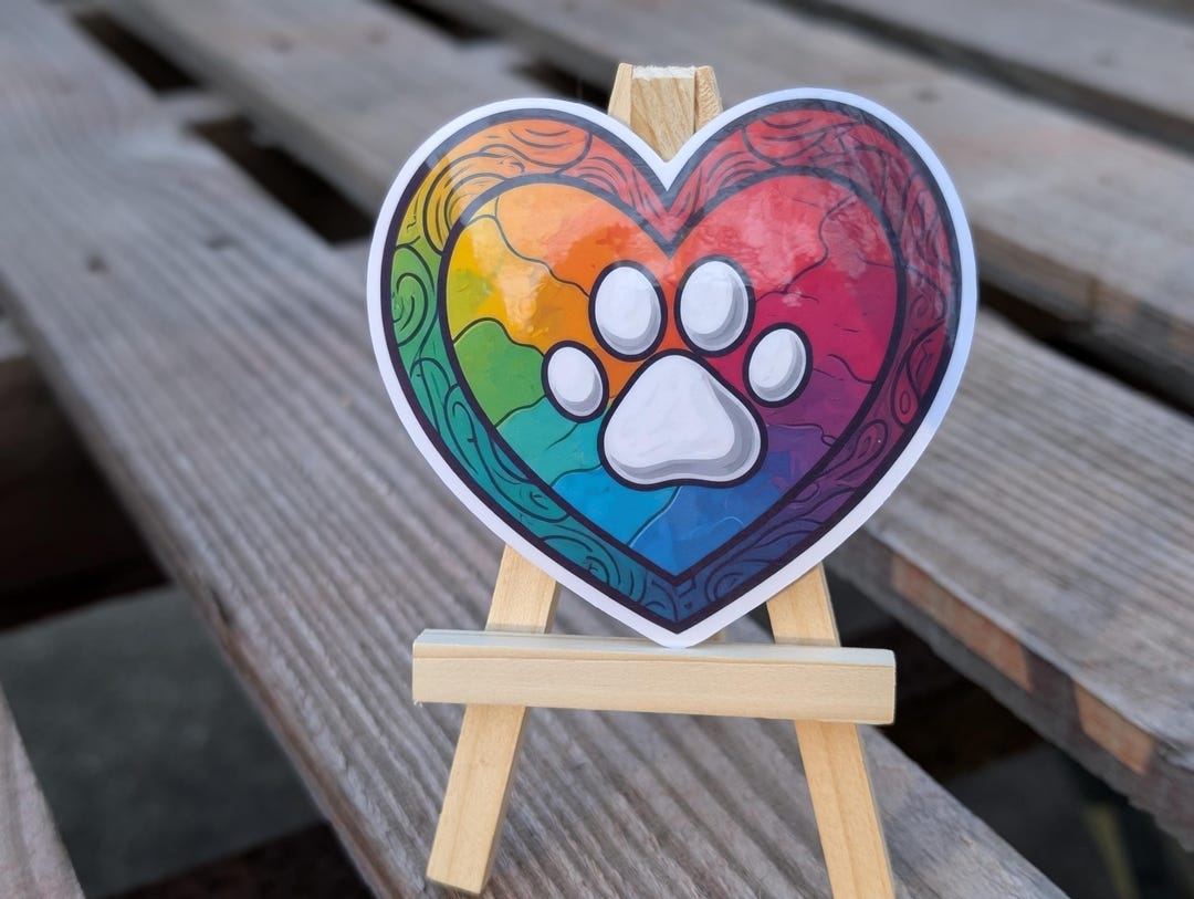 Rainbow Heart Paw Print Sticker - Colorful Pet Lover Decal - Etsy