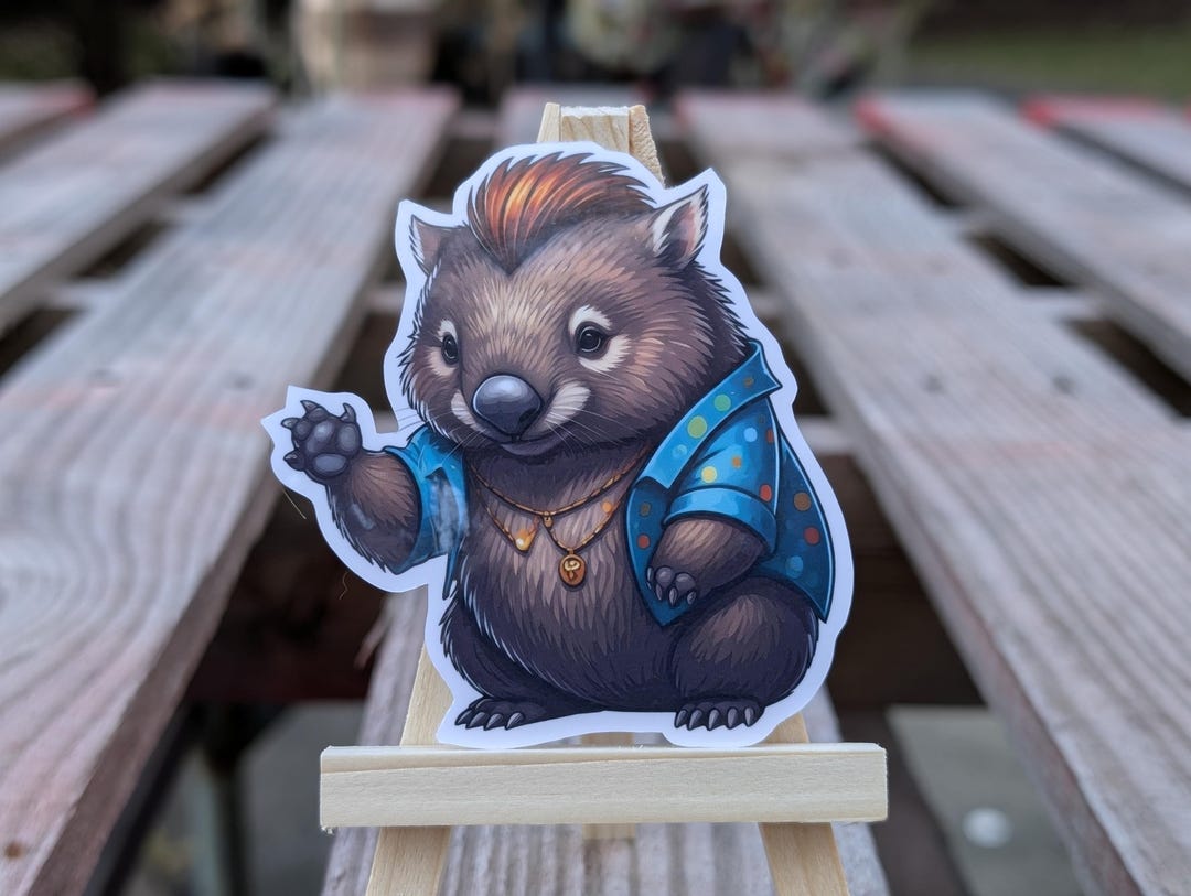Cute Wombat Sticker With Punk Rocker Hairstyle and Colorful Shirt ...