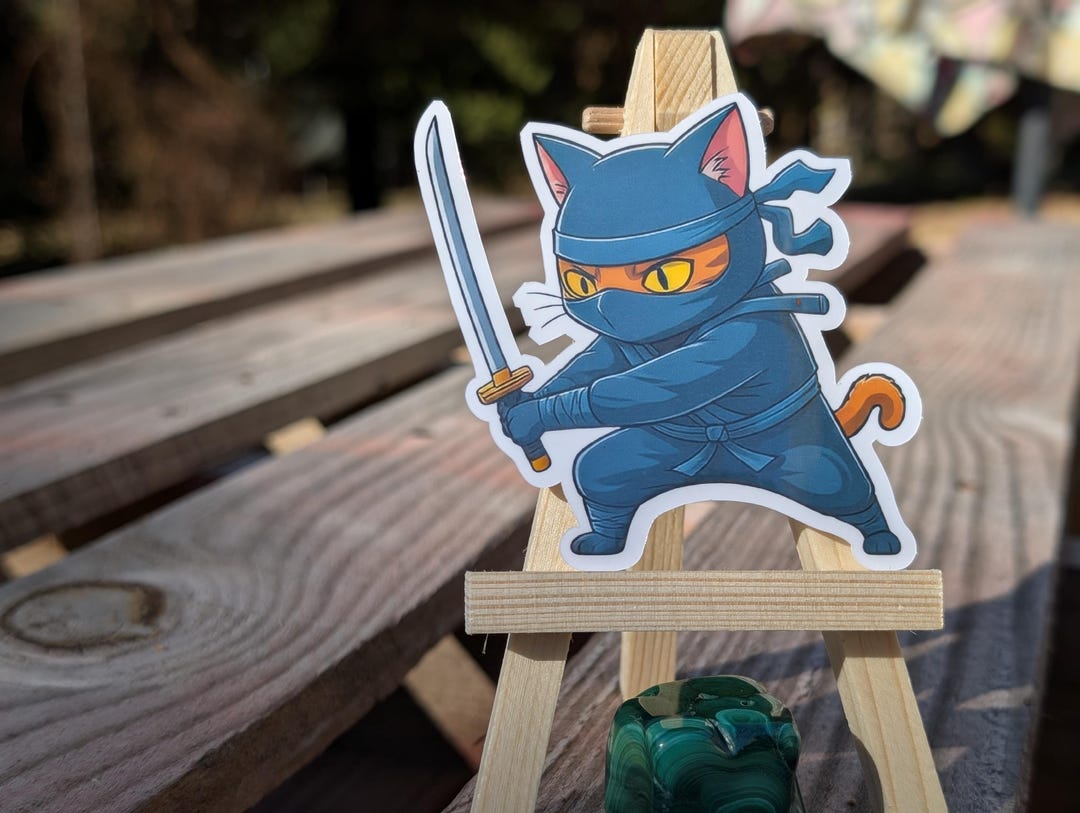 Ninja Cat Sticker - Stealthy Samurai Kitty Decal for Laptops, Water ...