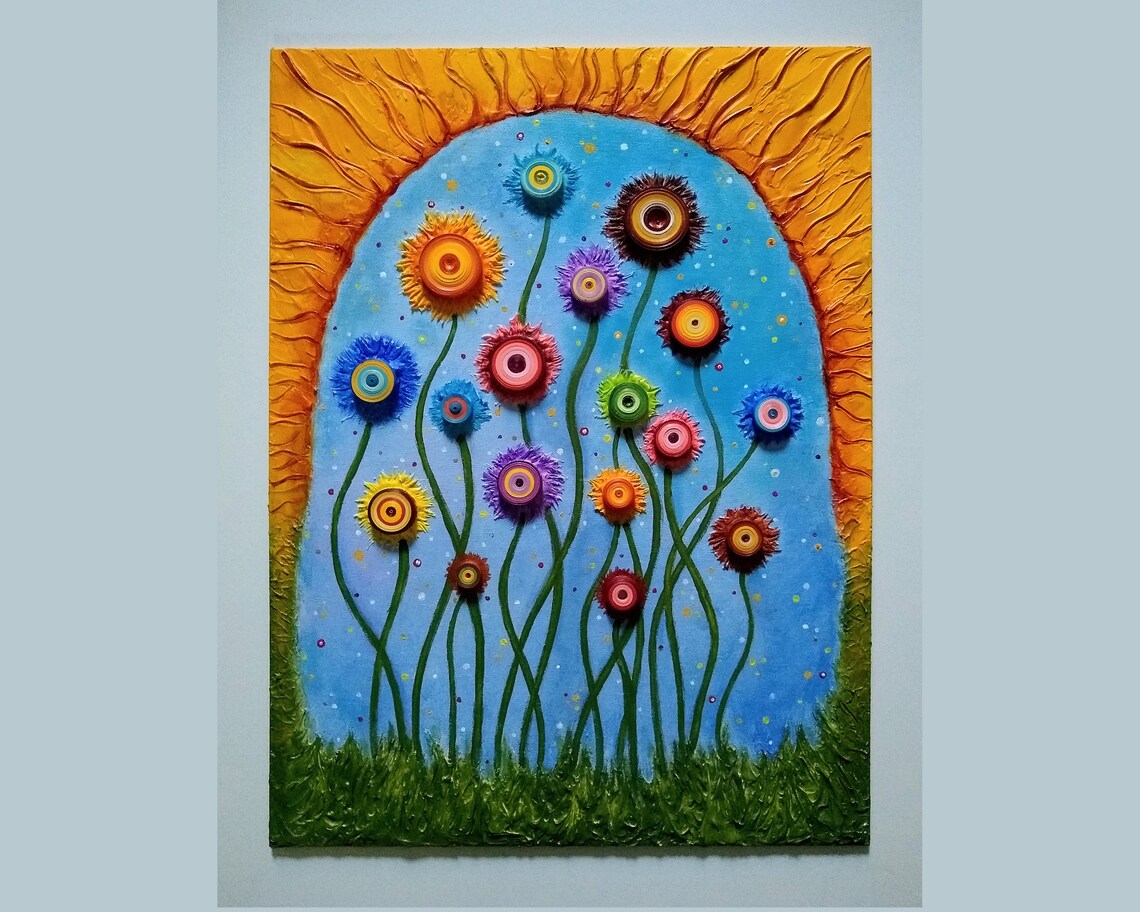 3D Mixed Media Abstract Floral Collage, Relief Art, Quilled Artwork ...