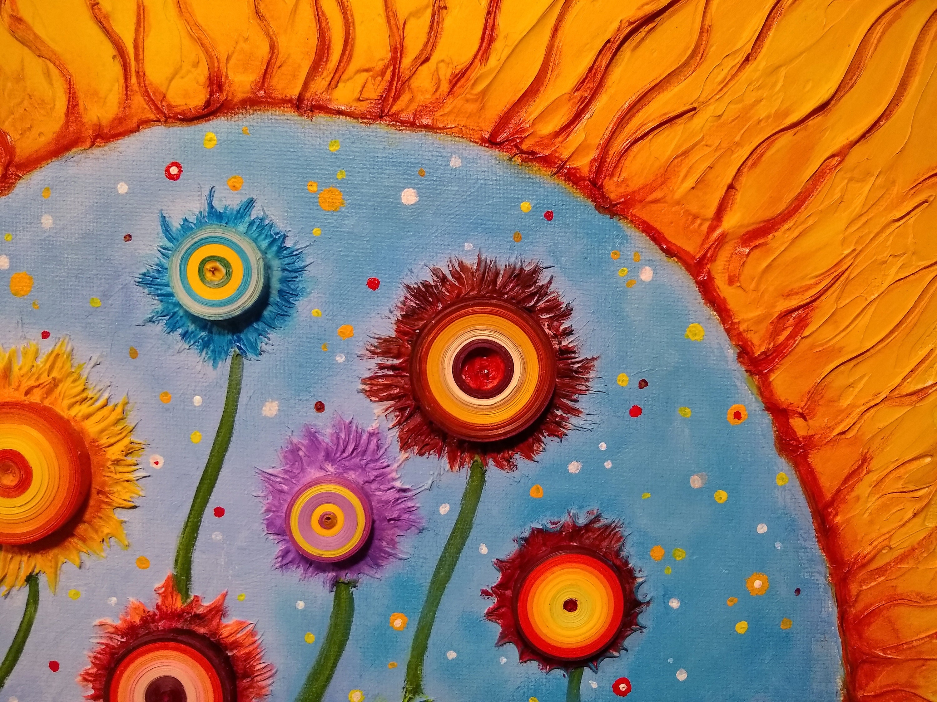 3D Mixed Media Abstract Floral Collage, Relief Art, Quilled Artwork ...