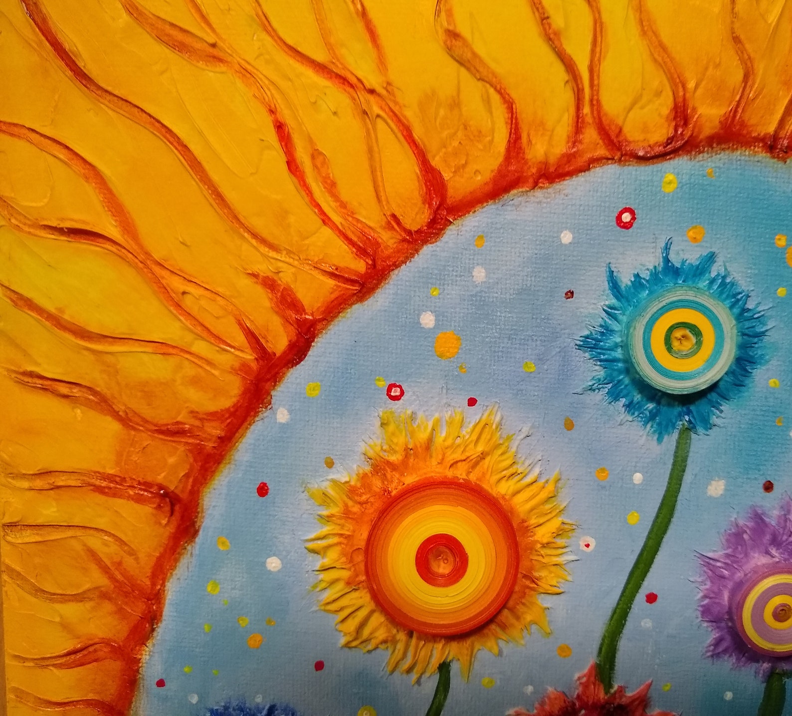 3D Mixed Media Abstract Floral Collage, Relief Art, Quilled Artwork ...