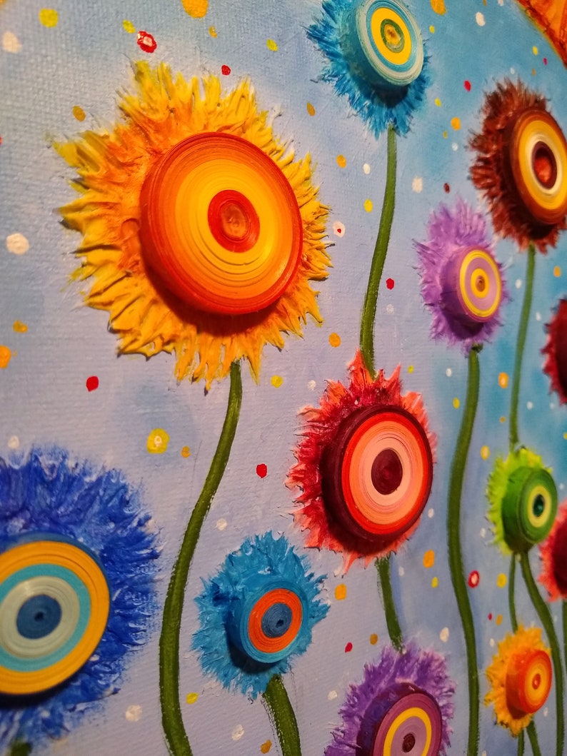 3D Mixed Media Abstract Floral Collage, Relief Art, Quilled Artwork ...