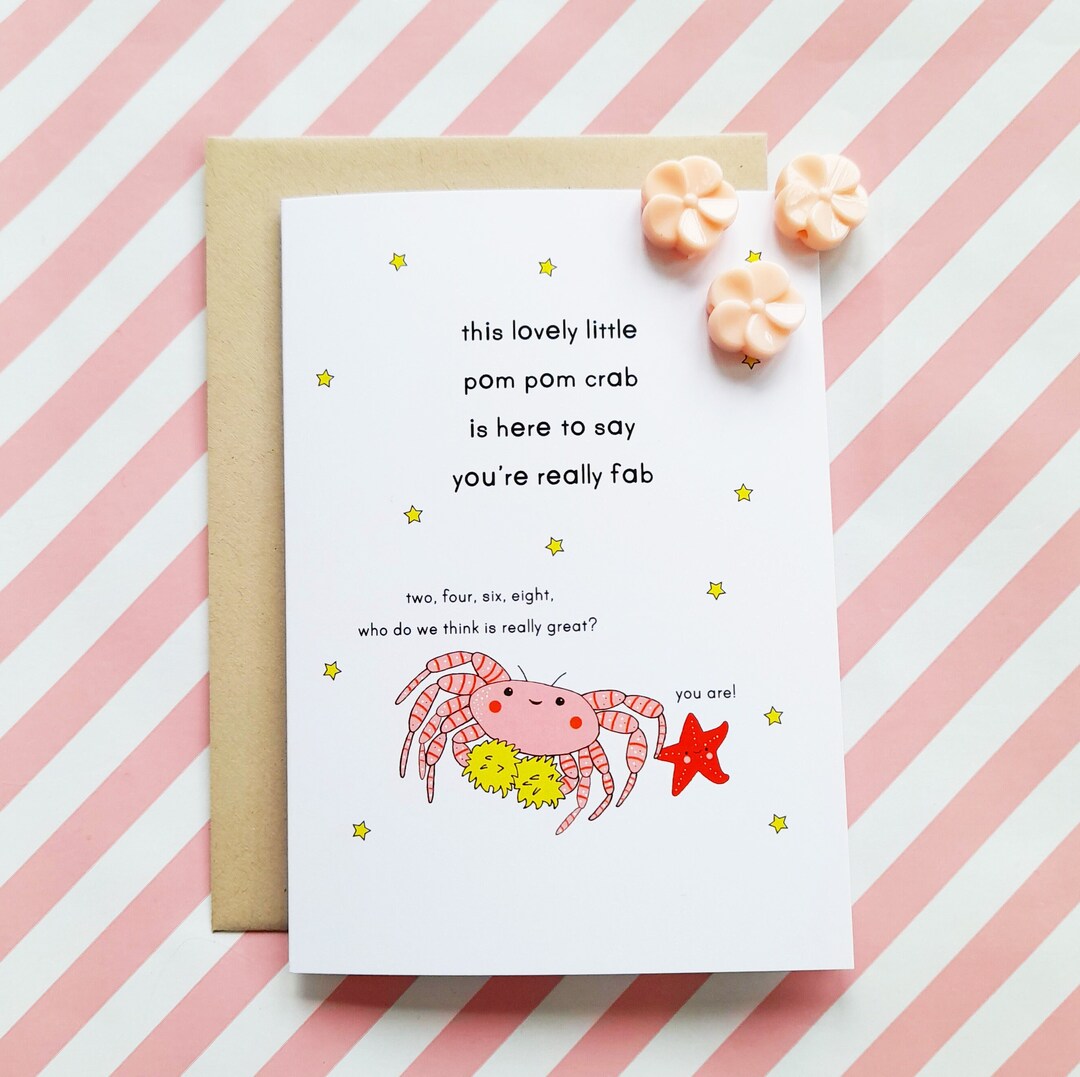 Pom Pom Crab Poem Greetings Card, Motivational Card, Positivity, Well ...