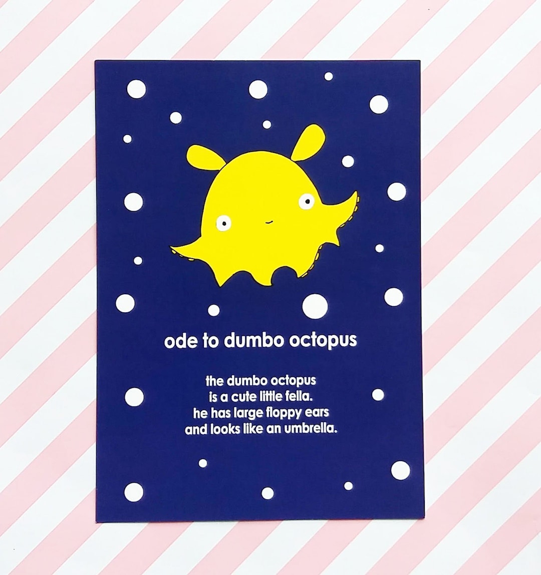 Dumbo Octopus A6 Postcard, Octopus Poem, Sea Creatures, Funny Poem ...