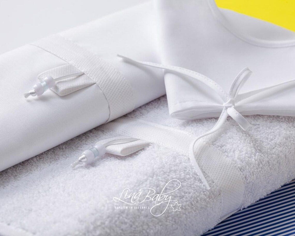 All White Sea Waves Ladopana Set Baby Boy Greek Baptism Handmade Towel ...