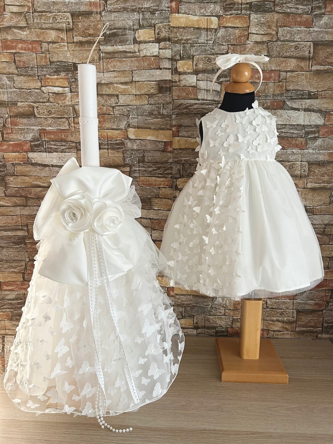 Butterfly Dress & Candle Baptism Set Options Dress Keepsake Bag Candle ...