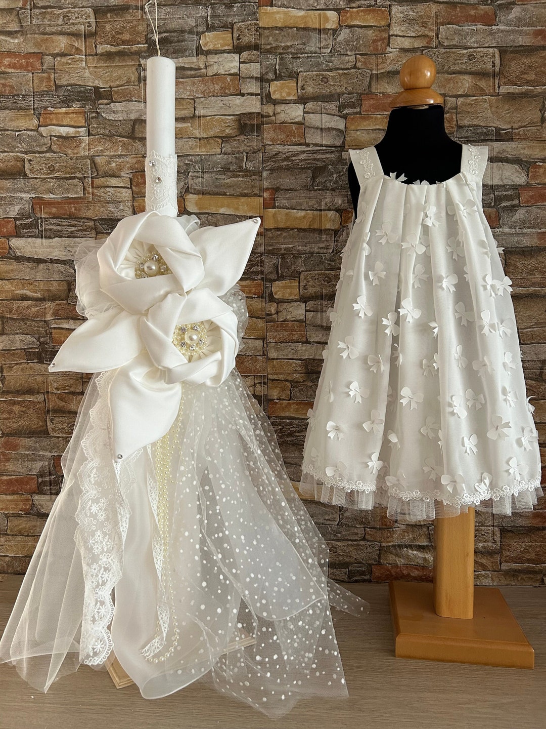 Off White Greek Baptism Set Floral Baby Girl Christening Dress Outfit ...