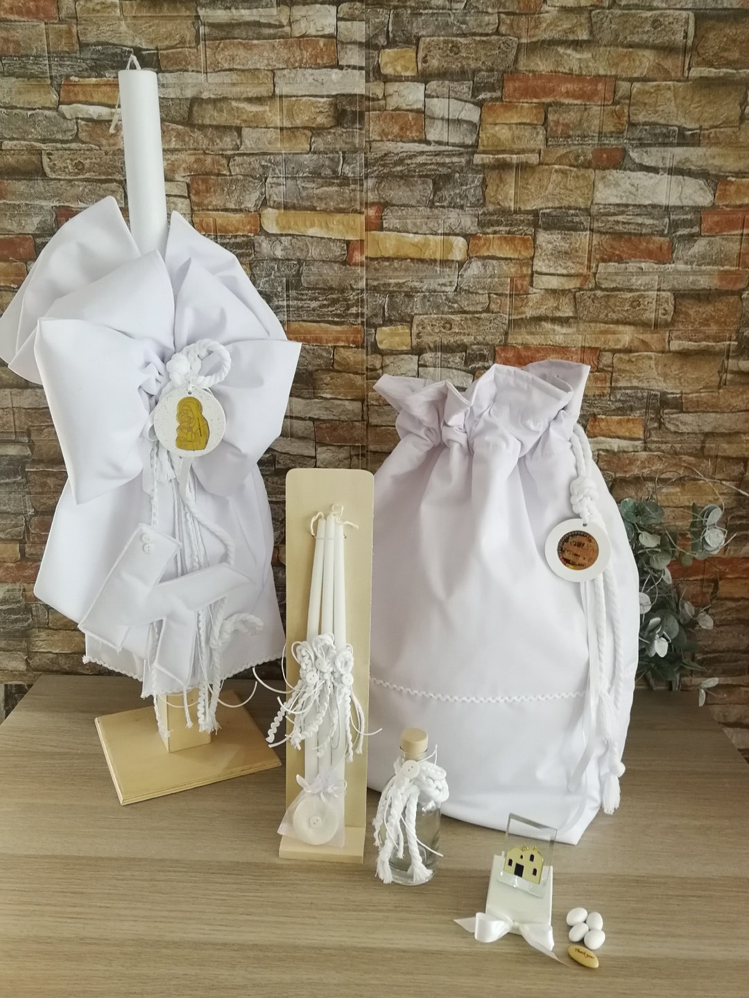 Panagia Personalised Set White Baptism Candle Keepsake Bag Towel Set ...