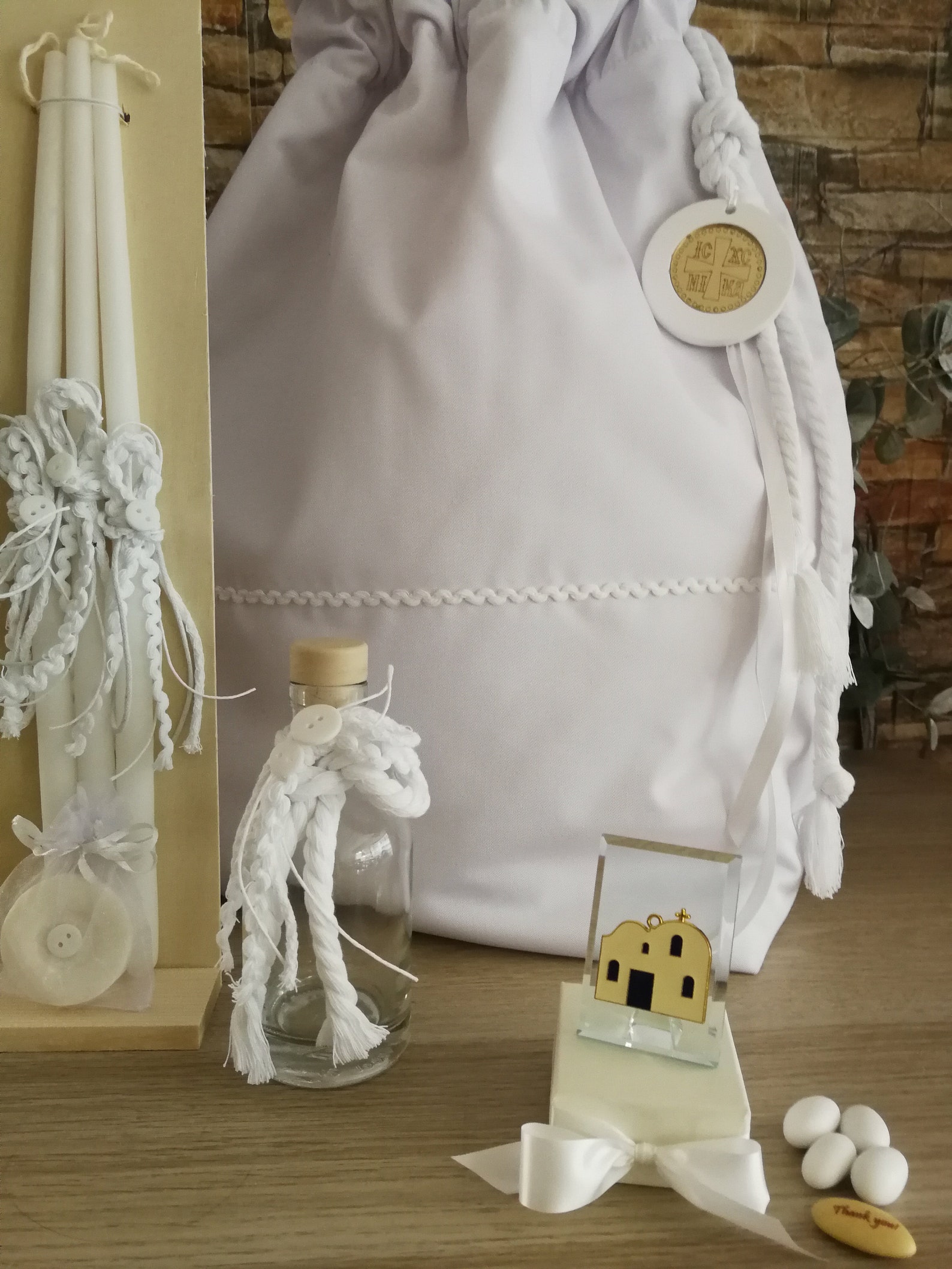 Panagia Personalised Set White Baptism Candle Keepsake Bag Towel Set ...