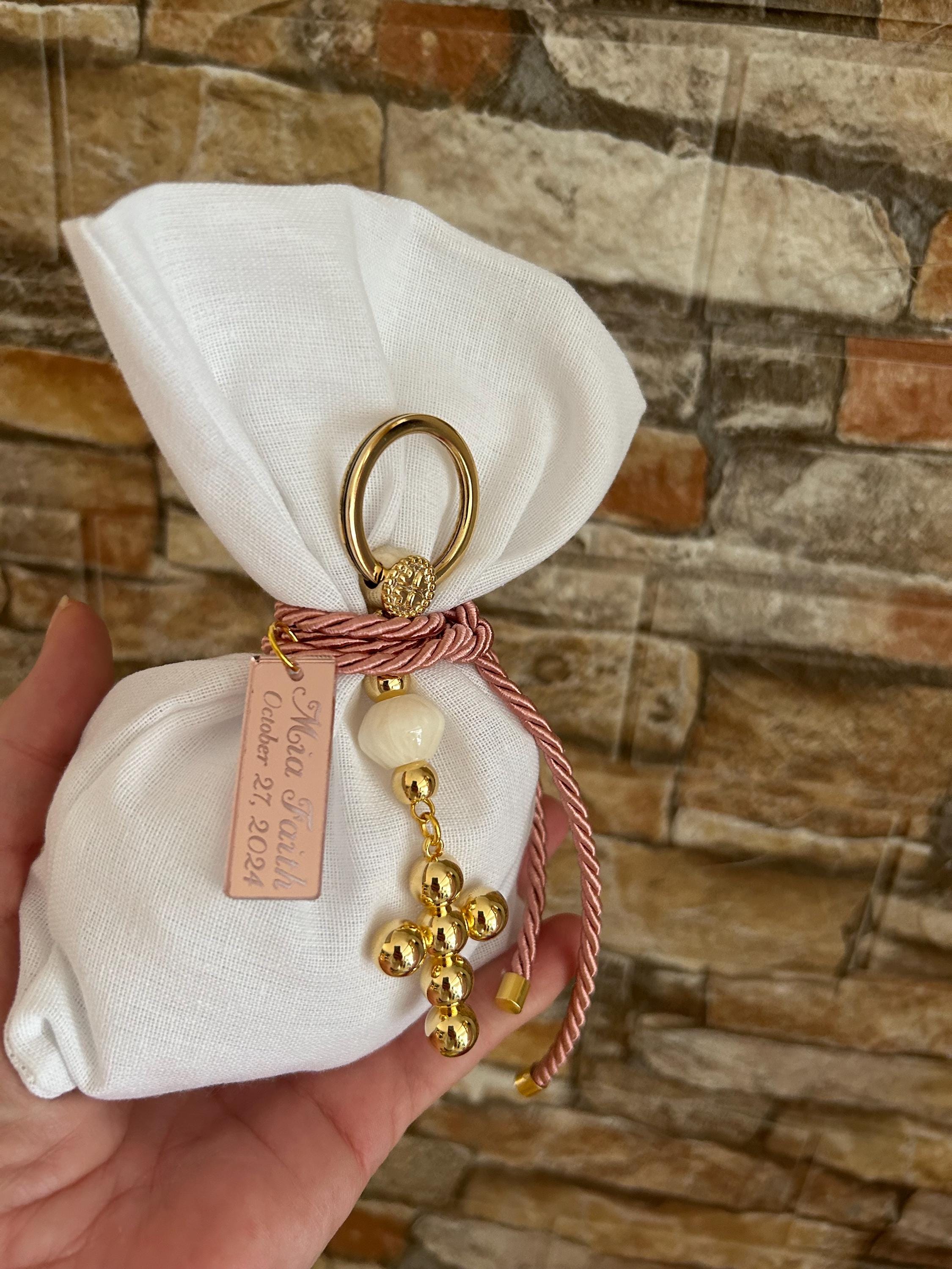 Personalized Stainless Steel 24K Gold Cross Keychain Favors Baptism ...