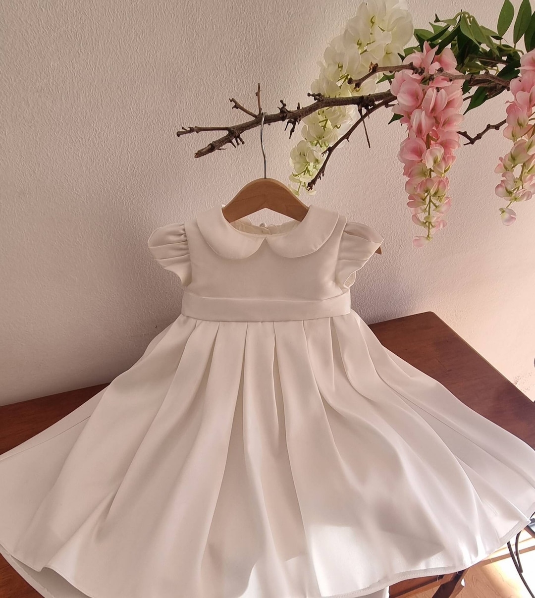 White Mikado Dress Couture Outfit Baby Girl Christening Dress and ...
