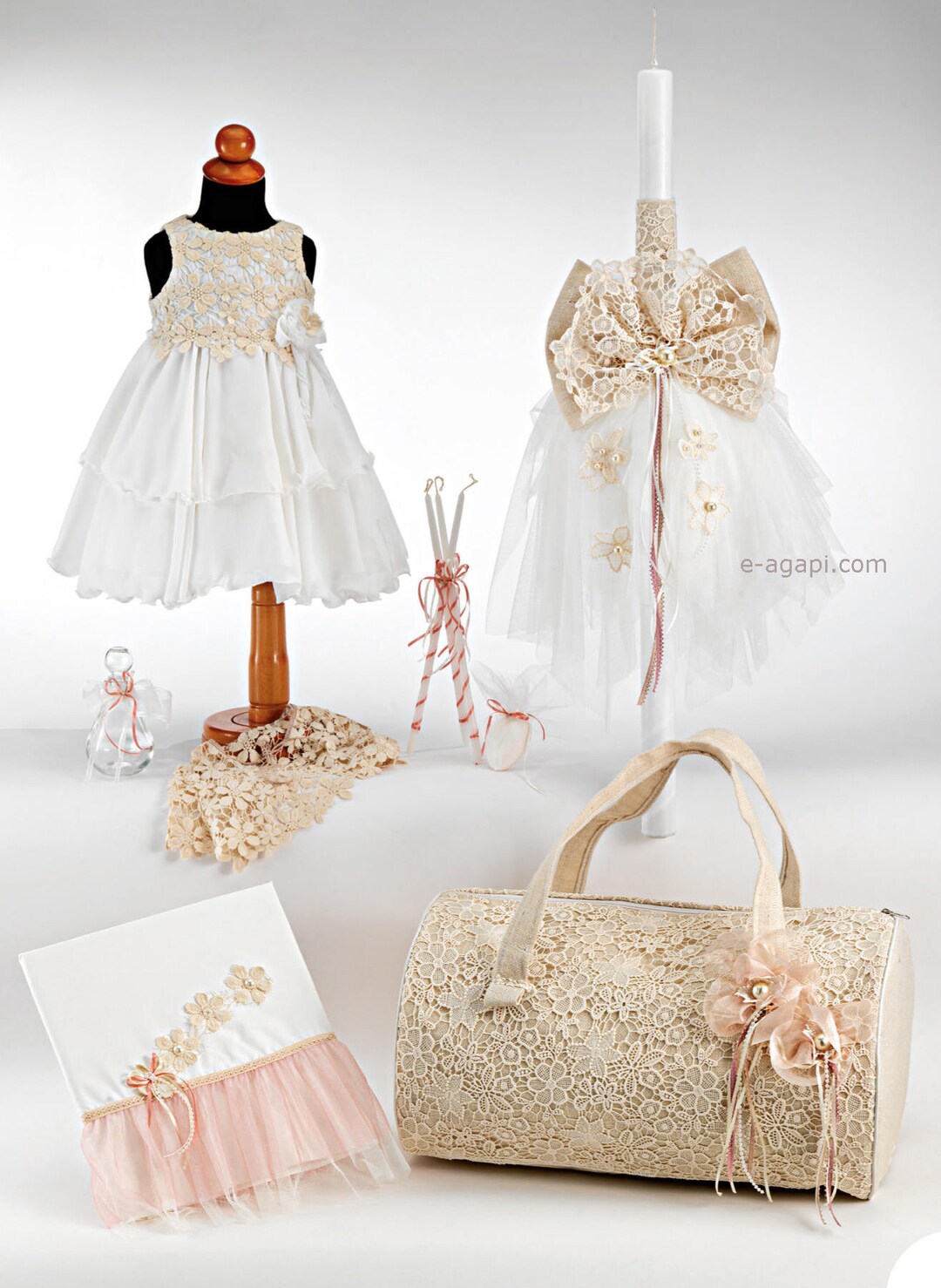Greek Baptism Set Baby Girl Baptism Candle Dress Ivory White Unique ...