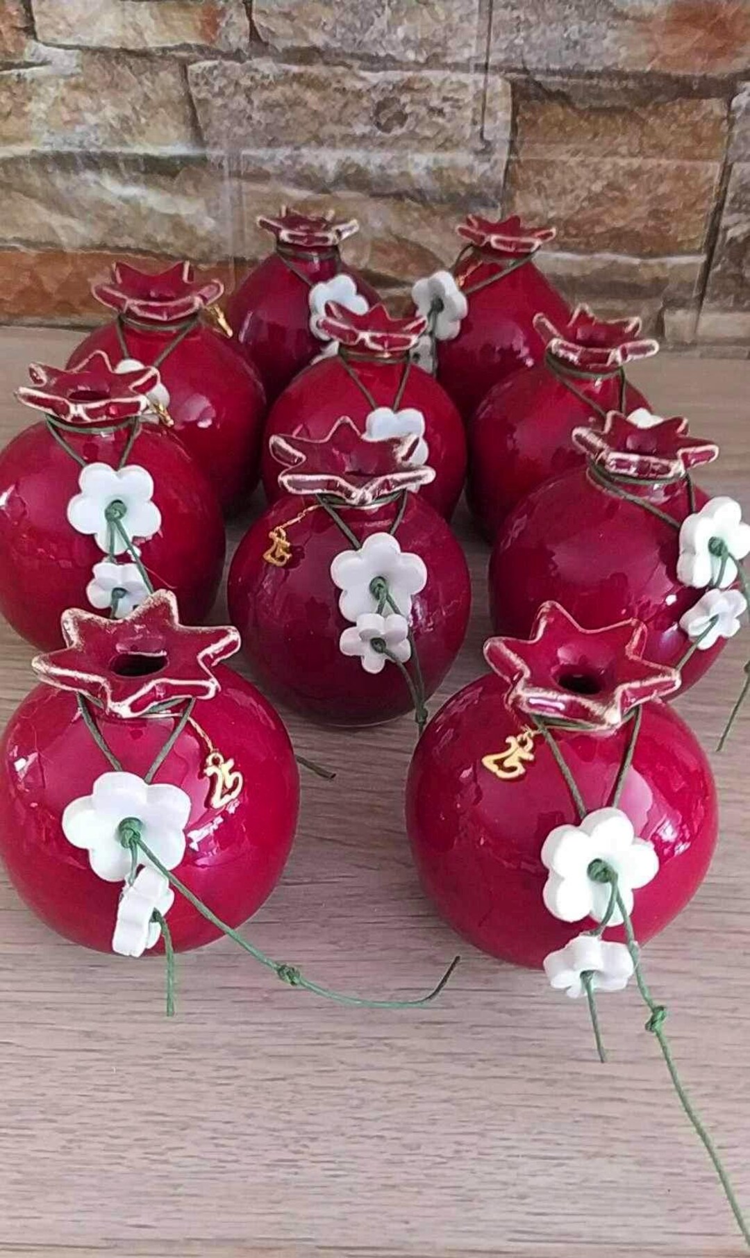 2025 Handmade Greek Pottery Pomegranate Withflowers Self Stand Ornament ...