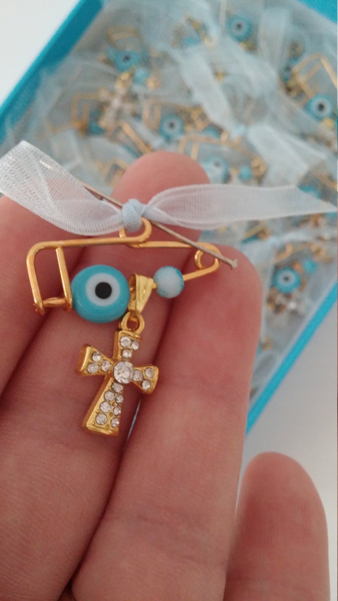 Baby boy baptism pins Evil eye pins Rhinestone cross martyrika | Etsy