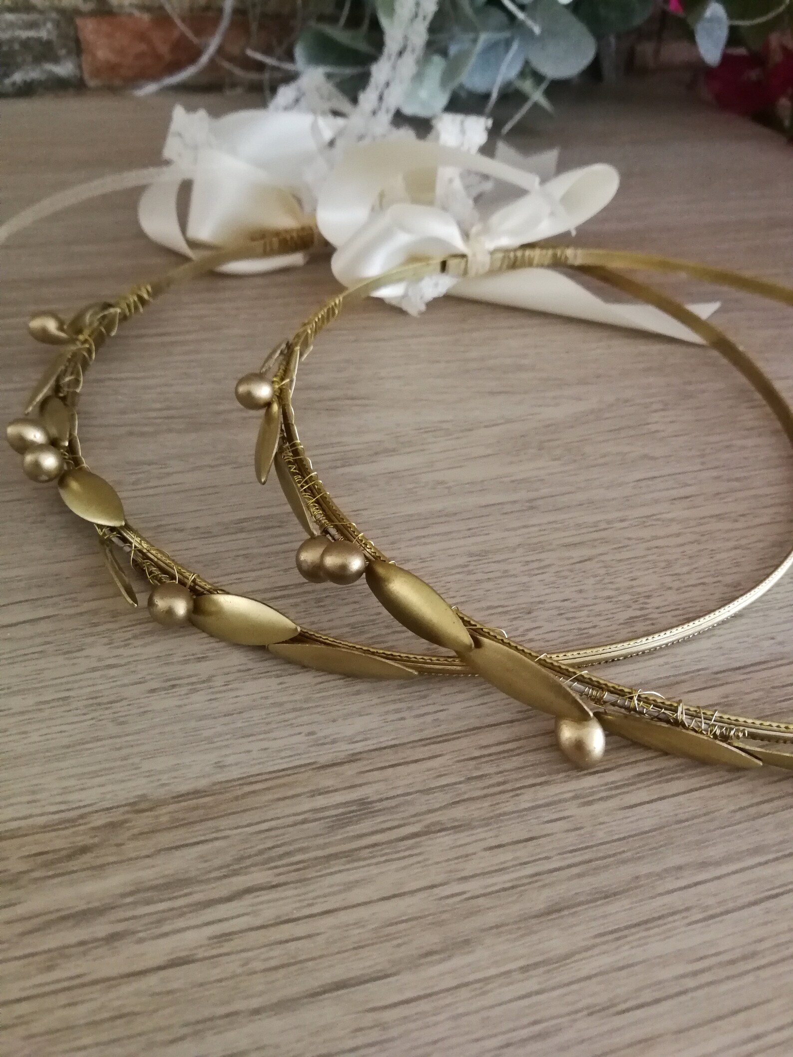 Gold Olive Wedding Crowns Greek Stefana Orthodox Couple Tiara Stephana ...