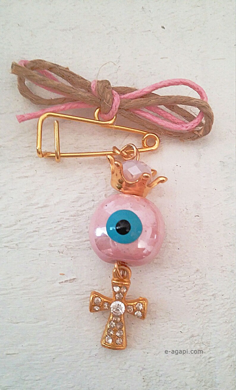 Funny pins Baby girl baptism pins Crown favors Evil eye pins | Etsy