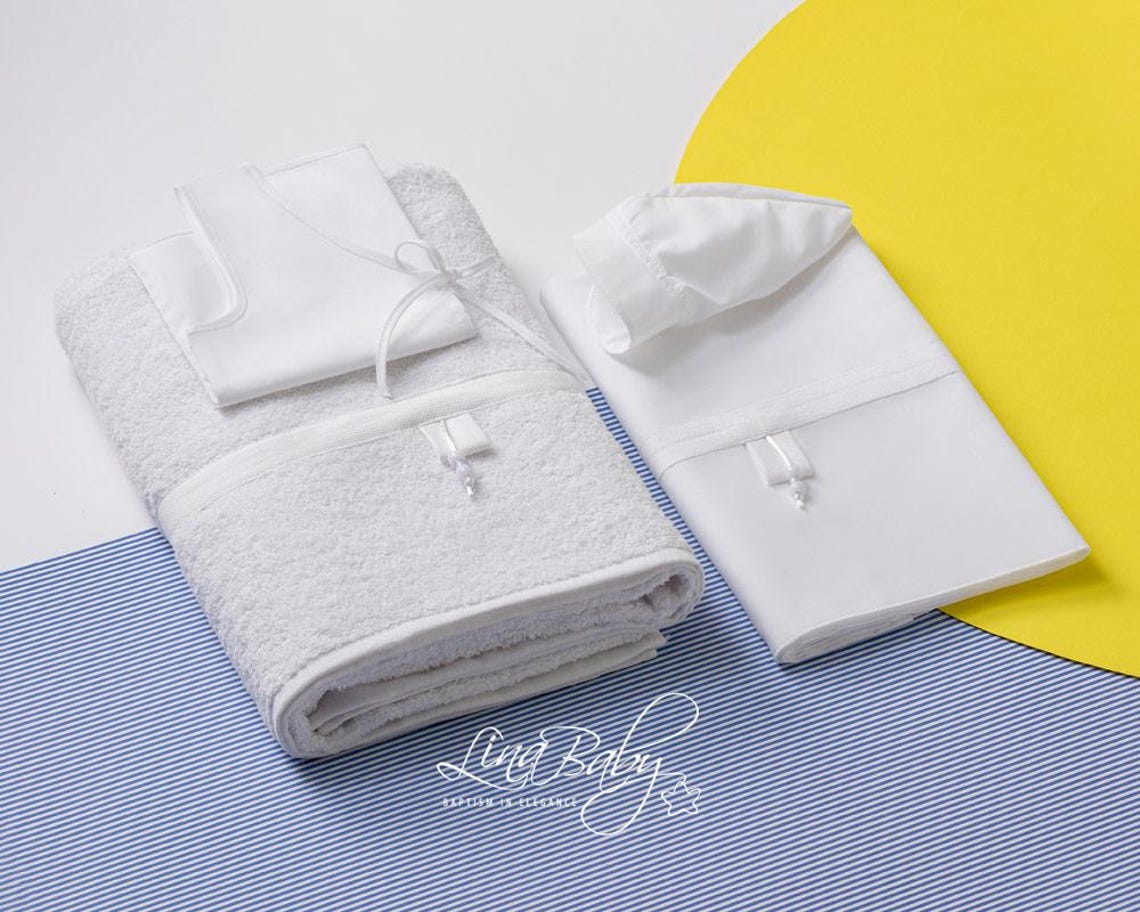 All White Sea Waves Ladopana Set Baby Boy Greek Baptism Handmade Towel ...