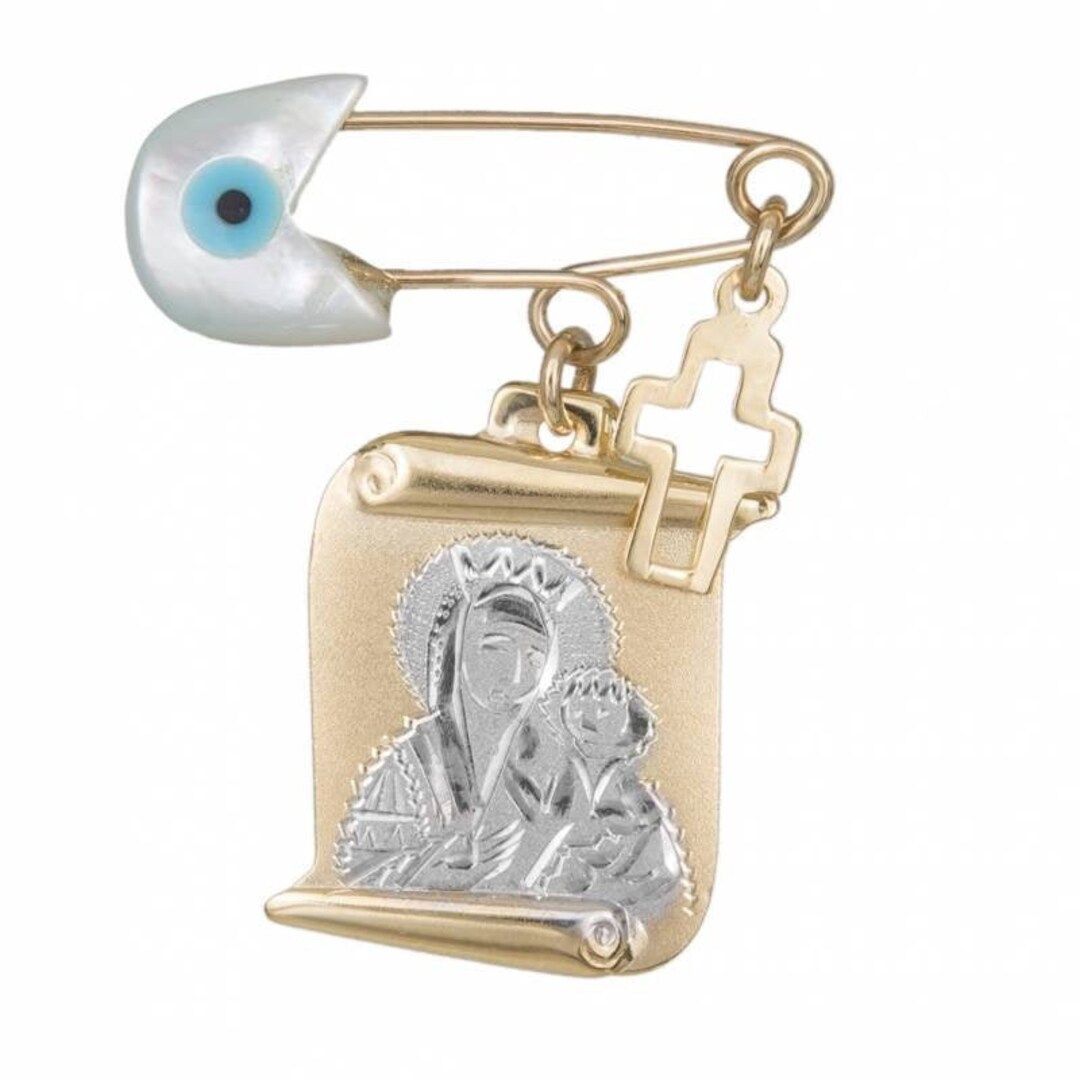 14k Gold Religious Safety Pin Cross Evil Eye Greek Baptism Martyrika ...