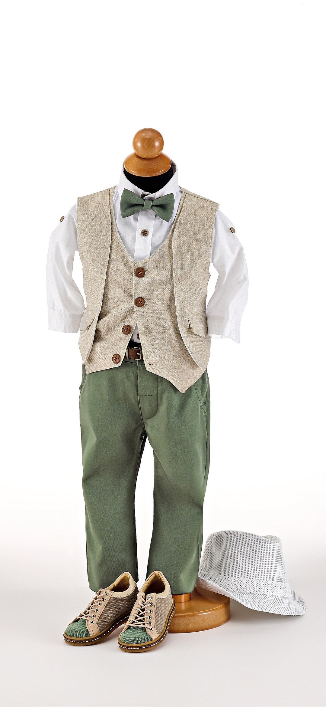 Olive Beige Couture Outfit Baby Boy Greek Suit Orthodox Baptism Toddler ...