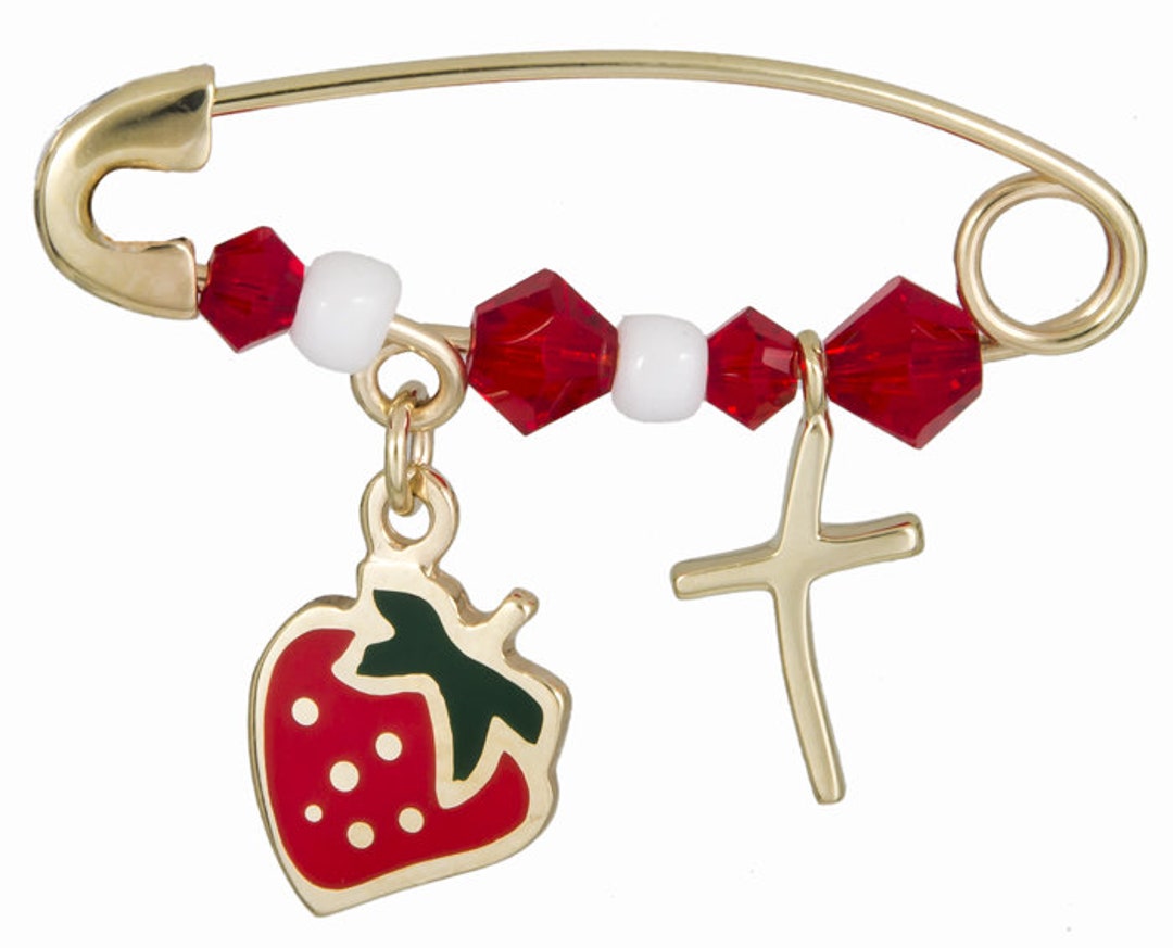 9k Gold Strawberry Safety Pin Cross Greek Baptism Martyrika Baby ...