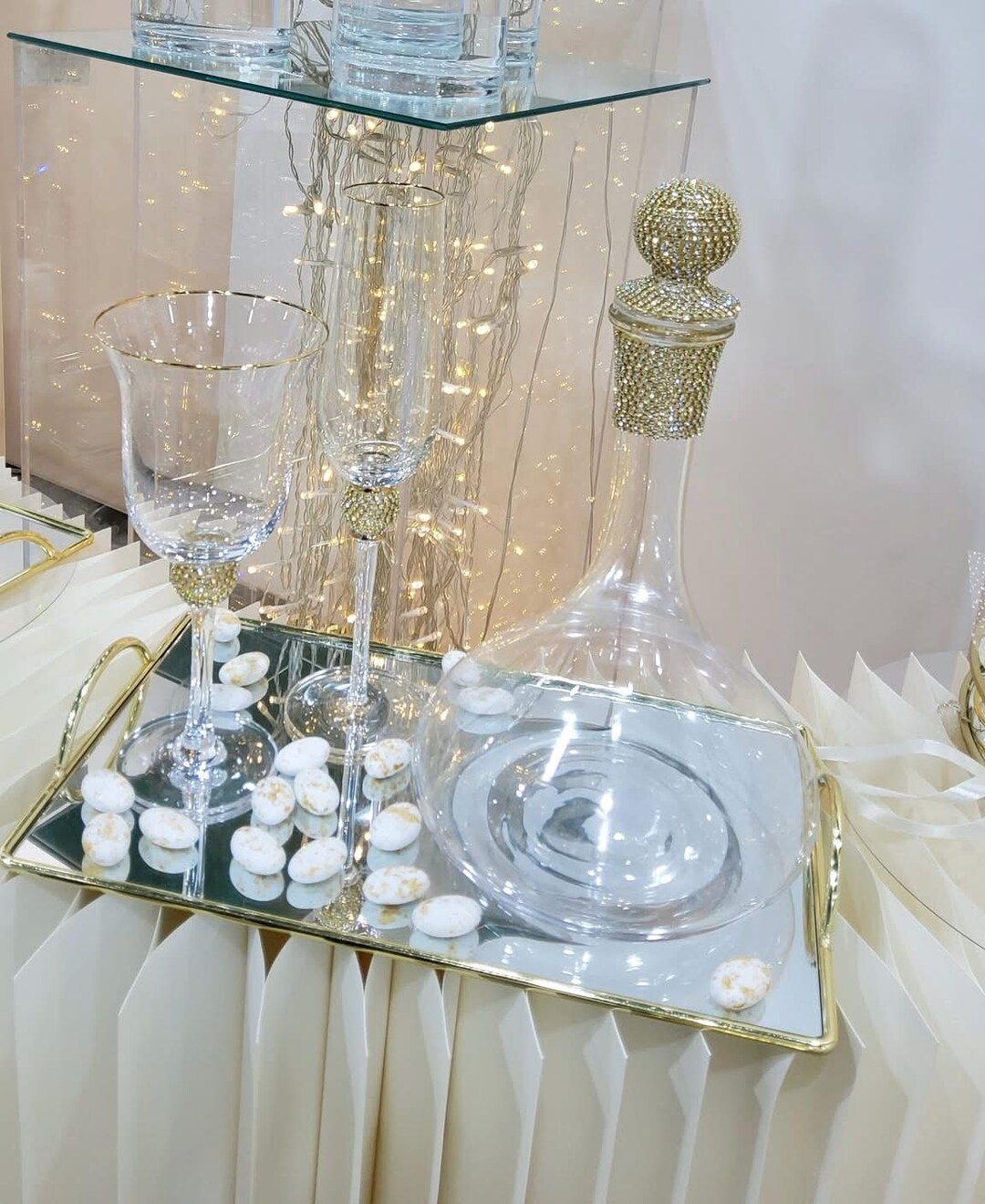 Rhinestone Sparkle Wedding Tray SET Decanter Glass Mirror Tray Orthodox ...