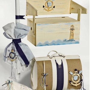 Navy Set Greek Baptism Candle Baby Boy Anchor Theme Baptism Burlap ...