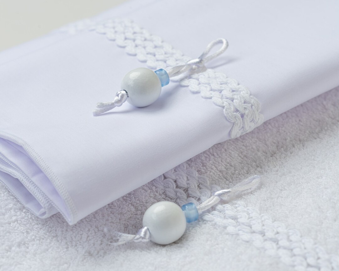 All White Sea Waves Ladopana Set Baby Boy Greek Baptism Handmade Towel ...