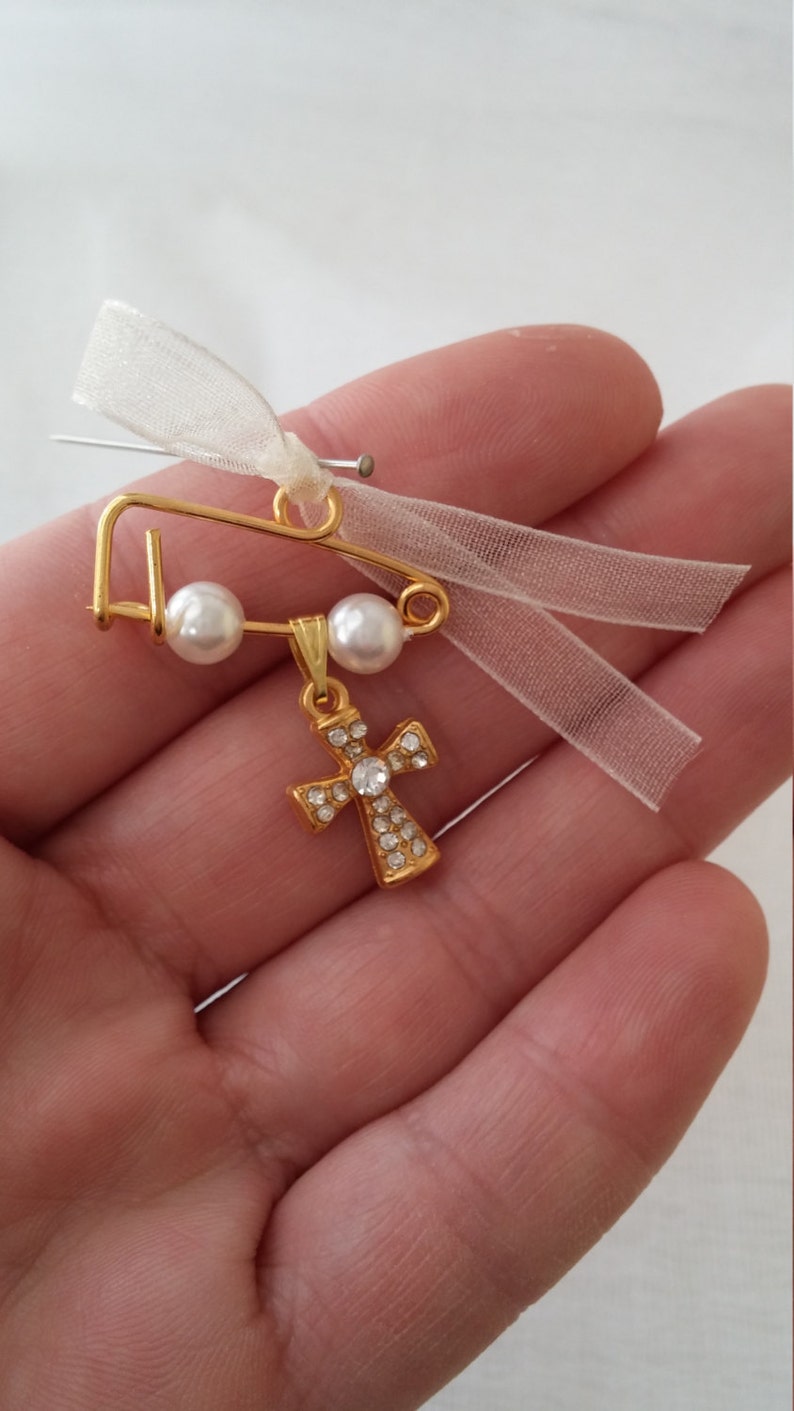 Gold Wedding Pins Pearls Rhinestone Cross Safety Pins Witness | Etsy