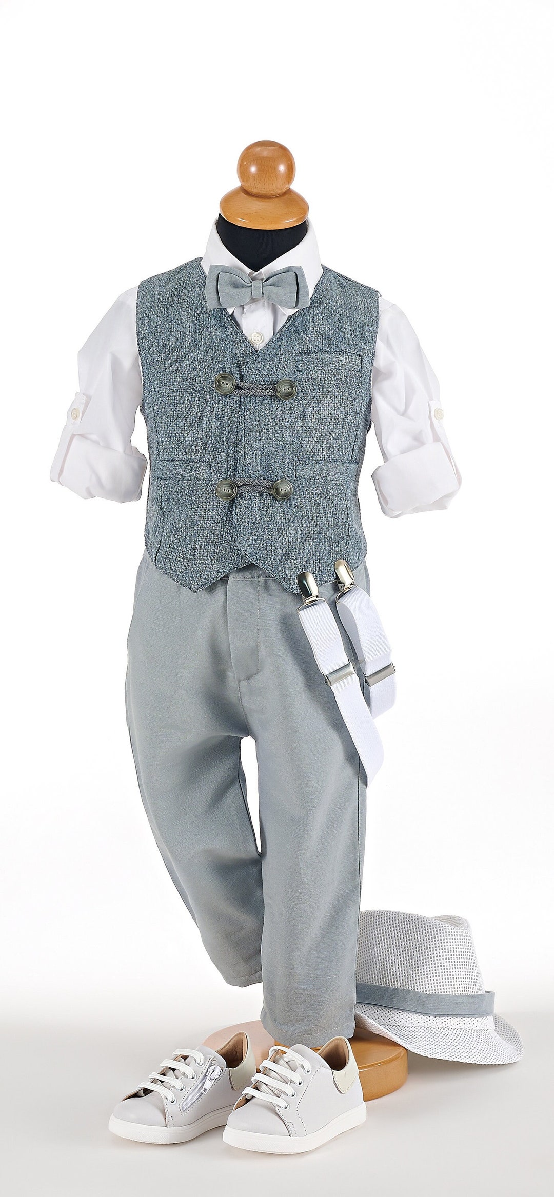 Vintage Style Couture Outfit Baby Boy Greek Suit Blue Gray Orthodox ...