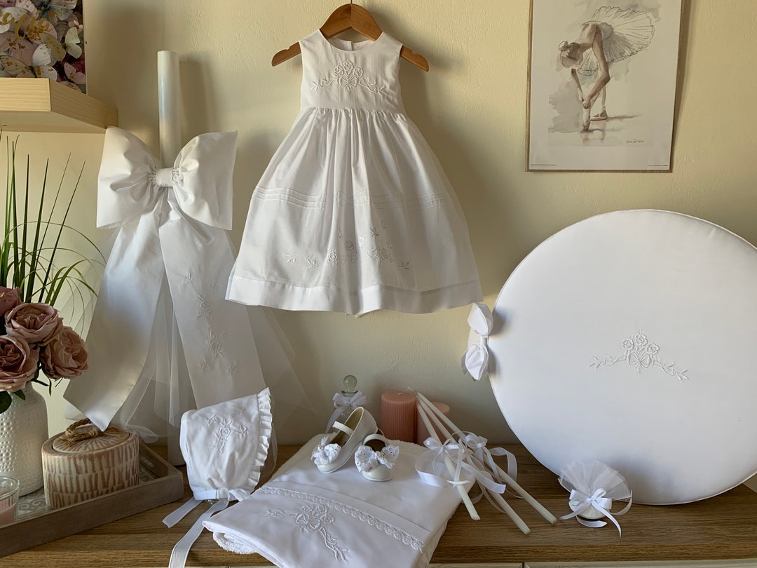 White Complete Baptism Set Dress Keepsake Box Candle Towel Set Bottle ...