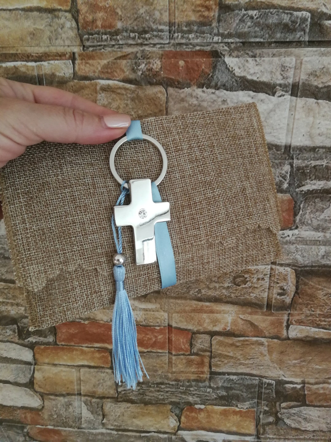 Rhinestone Cross Keychain Favors Greek Baptism Souvenirs Envelope ...