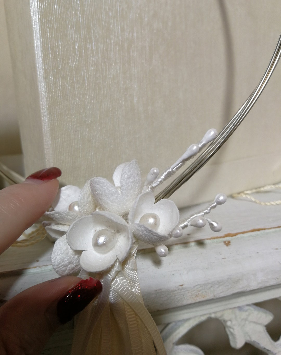 Silkworm Cocoon Handmade Wedding Crowns Stefana Floral Rustic White ...