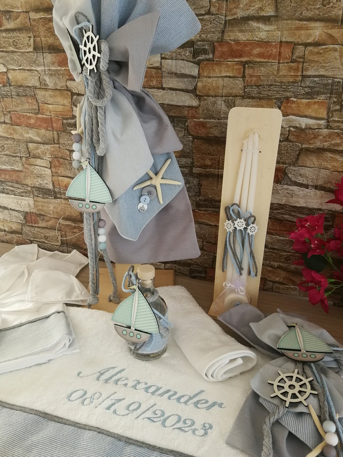 Boat Set Greek Baptism Marine Style Baby Boy Christening Navy Candle ...
