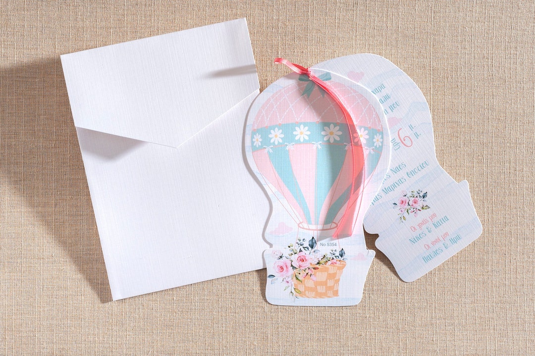 PHYSICAL Custom Airbaloon Shape Baptism Invitations in Envelope Party ...