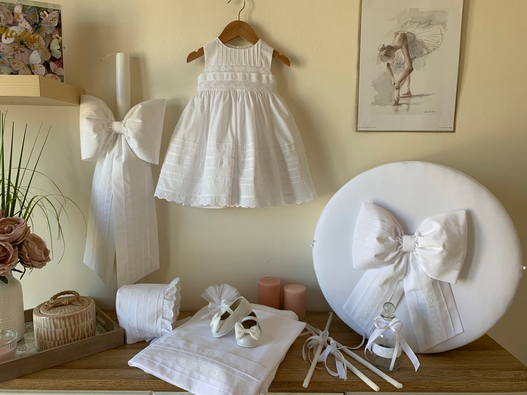 White Complete Baptism Set Dress Keepsake Box Candle Towel Set Bottle ...