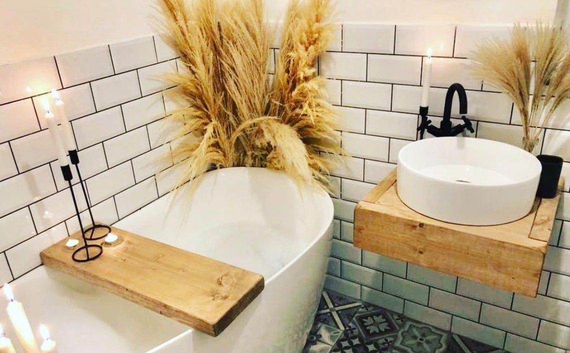 Rustic Bath Caddy Bath Tray Handcrafted Rustic Bathroom Wooden | Etsy UK