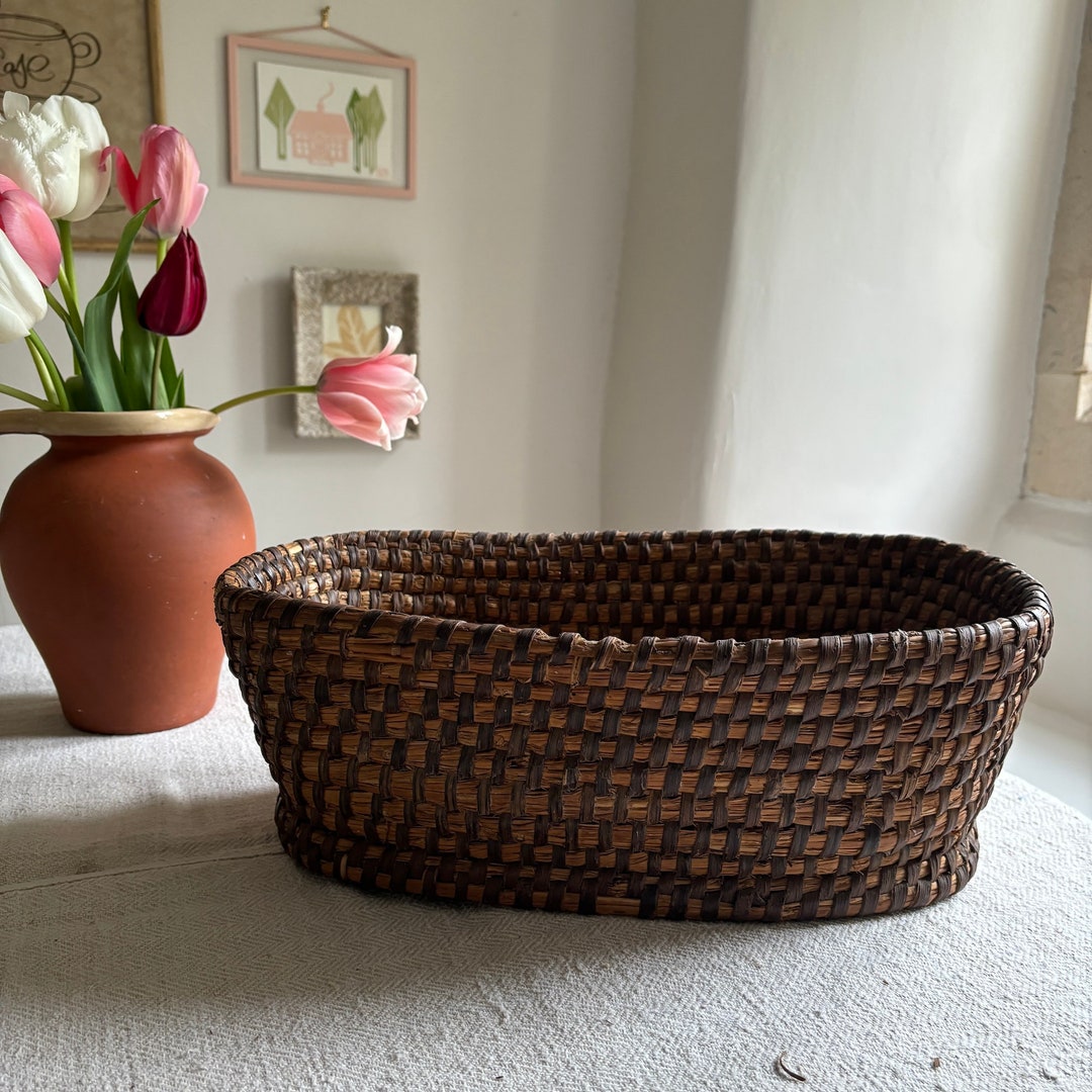 Large French Antique Rye Work Produce Basket Rustic Home Goods - Etsy